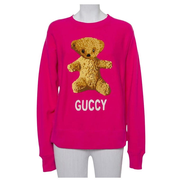 Gucci Pink Cotton Teddy Bear Applique Crewneck Sweatshirt S For Sale at ...