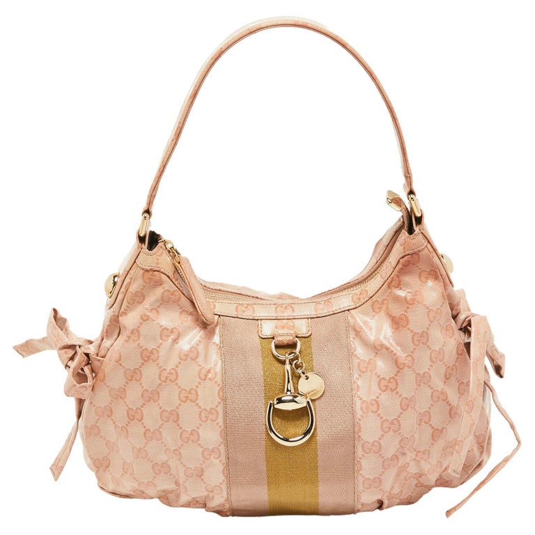 Gucci Pink GG Crystal Canvas Horsebit Charm Hobo For Sale at 1stDibs