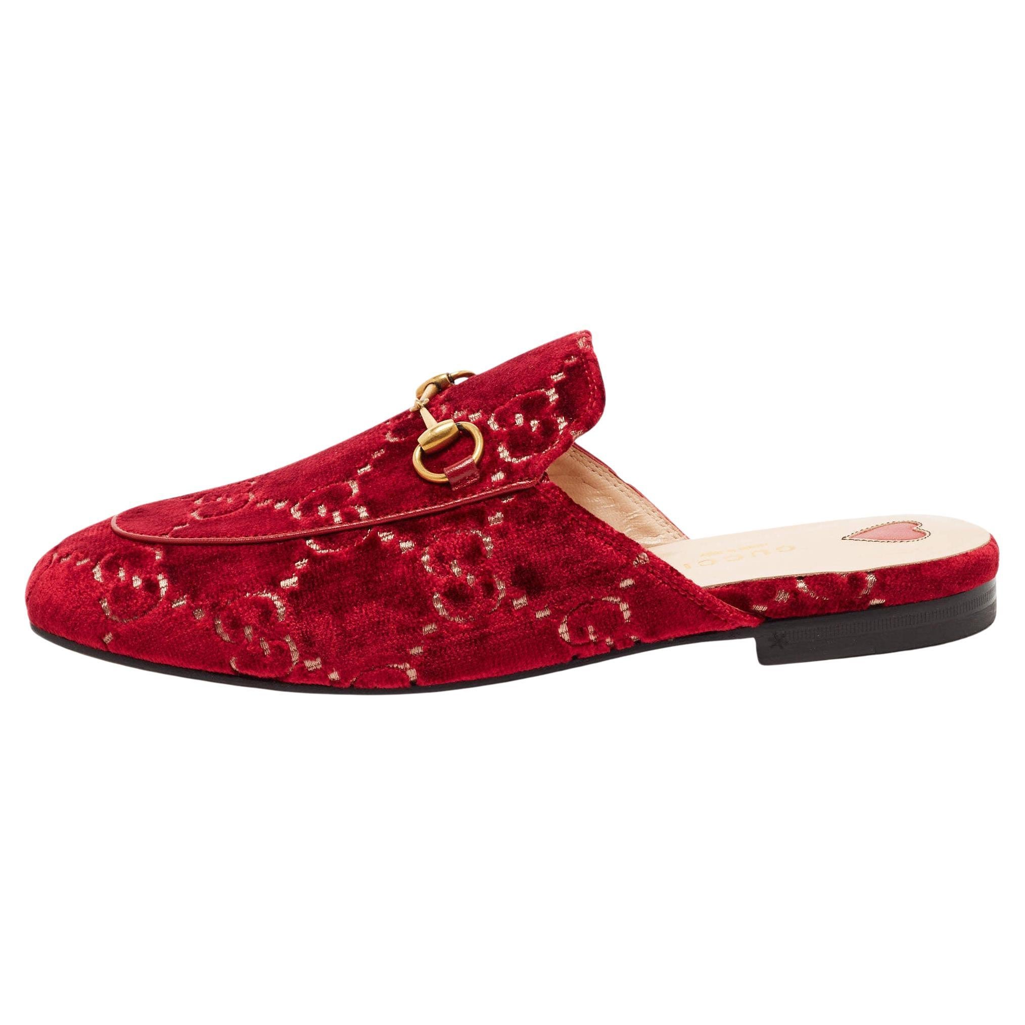 Gucci Pink GG Velvet Princetown Flat Mules Size 38 For Sale at 1stDibs
