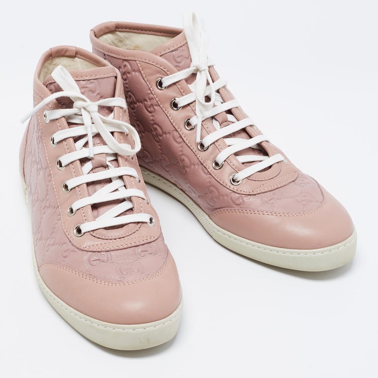 Gucci Pink Guccissima Leather Lace High Top Sneakers Size 37 For Sale ...