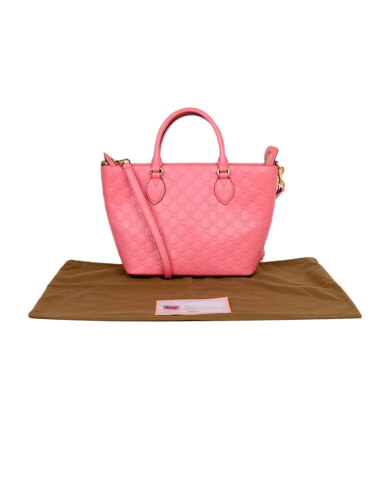 Gucci Pink Leather GG Monogram Guccissima Signature Zip Tote Bag W ...