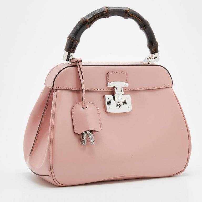 Gucci Pink Leather Lady Lock Bamboo Top Handle Bag For Sale at 1stDibs