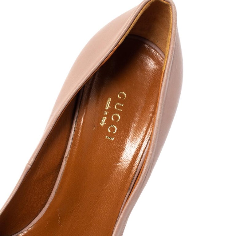 Gucci Pink Leather Peep Toe Platform Pumps Size 37.5 For Sale at 1stDibs