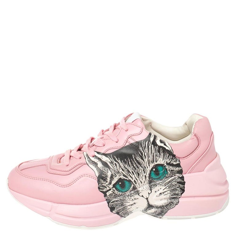 Gucci Pink Leather Rhyton Mystic Cat Sneakers Size 37 at 1stDibs ...