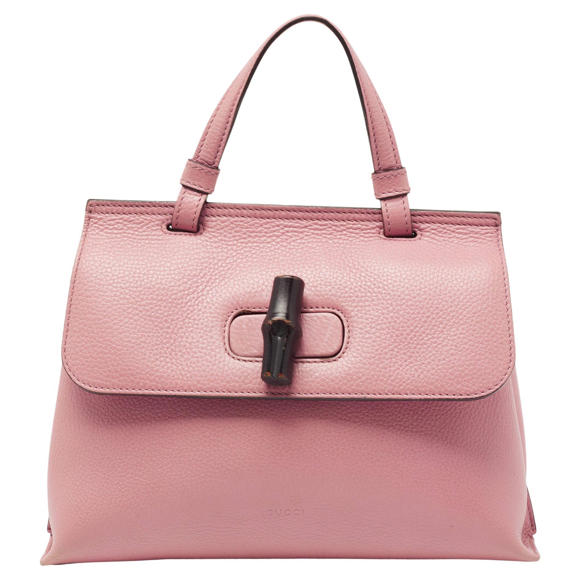 Gucci Pink Leather Small Bamboo Daily Top Handle Bag at 1stDibs | pink ...