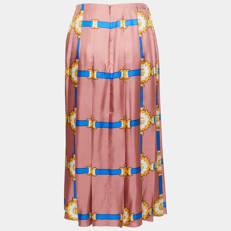 Gucci Pink Marmont GG Doubloon Harness Print Silk Pleated Skirt M For ...