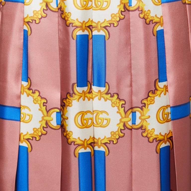 Gucci Pink Marmont GG Doubloon Harness Print Silk Pleated Skirt M For ...