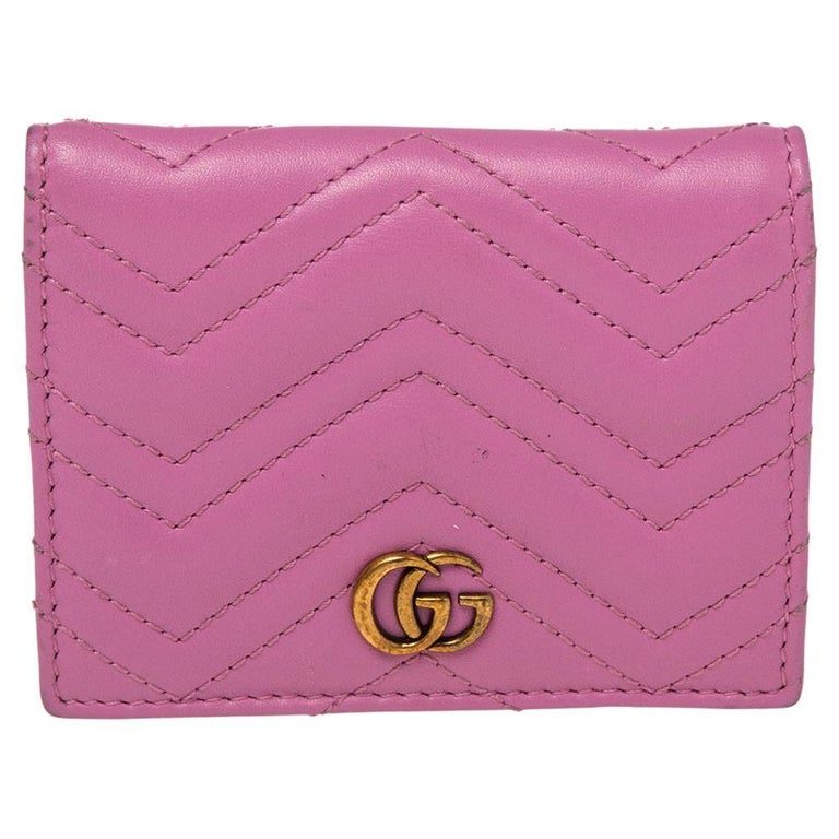 Gucci Pink Matelassé Leather GG Marmont Card Case at 1stDibs