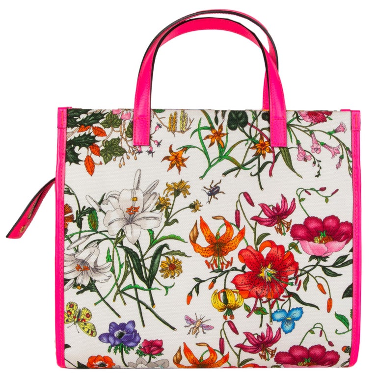 GUCCI pink NEON FLORA MEDIUM Tote Bag at 1stDibs | neon gucci bag, neon ...