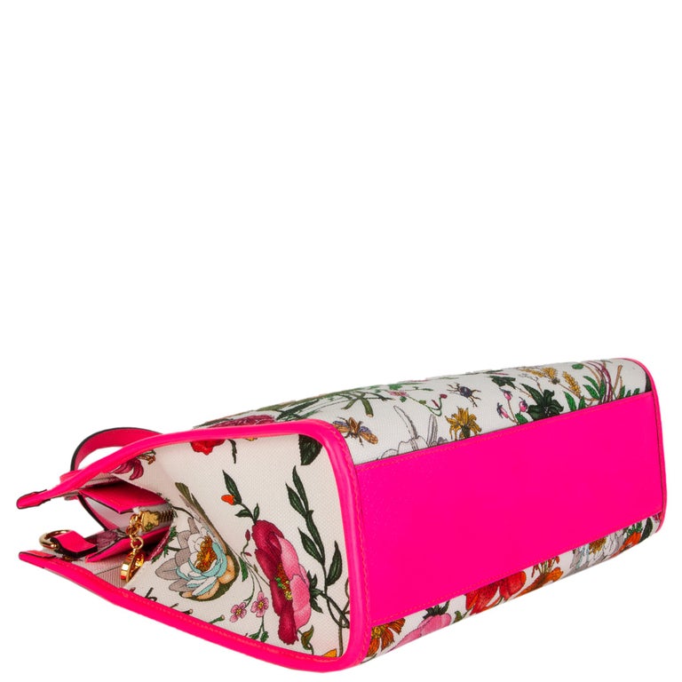 GUCCI pink NEON FLORA MEDIUM Tote Bag at 1stDibs | neon gucci bag, neon ...