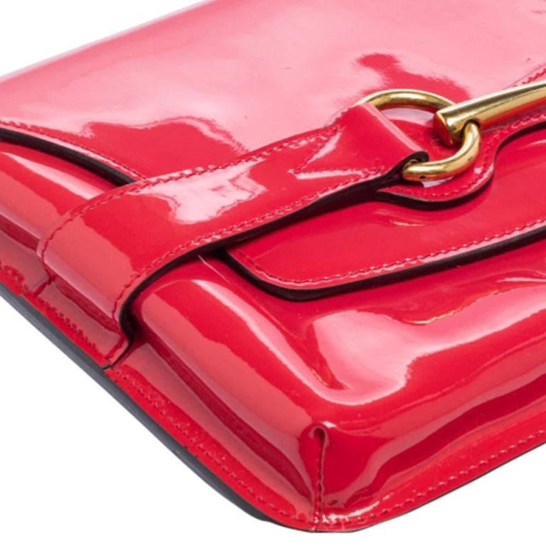Gucci Pink Patent Leather Bright Bit Clutch For Sale at 1stDibs