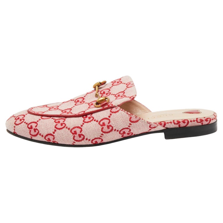Gucci Pink/Red Canvas Princetown Mule Sandals Size 37.5 at 1stDibs