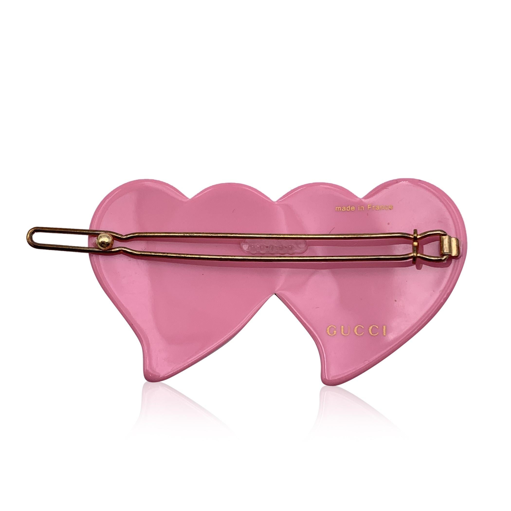 Gucci Pink Resin Double Hearts Crystals Hair Clip Barrette For Sale at ...