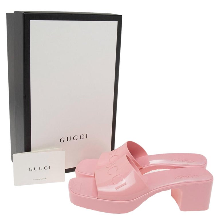Gucci Pink Rubber Platform Slide Sandals Size 38 at 1stDibs