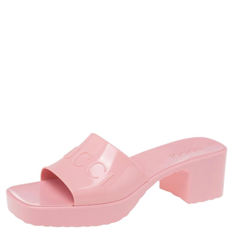 Gucci Pink Rubber Platform Slide Sandals Size 38 at 1stDibs