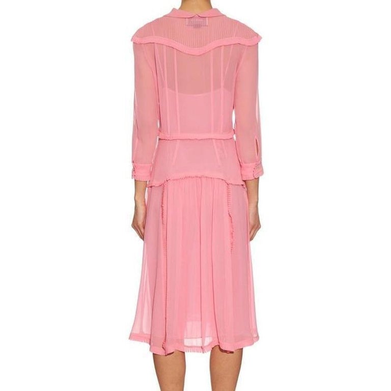 GUCCI Pink Ruffle Trimmed Silk Georgette Cocktail Dress and IT42 US 4-6 ...