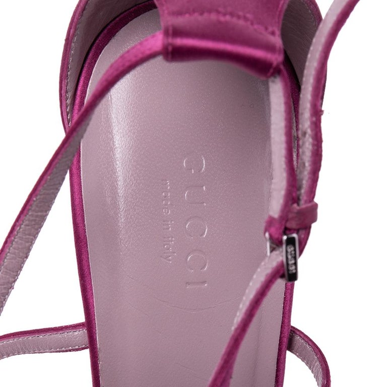 Gucci Pink Satin Crystal Embellished GG Interlocking Ankle Strap ...