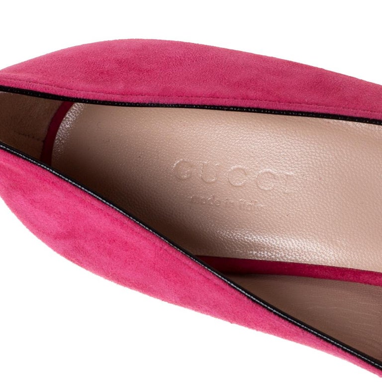 Gucci Pink Suede GG Marmont Fringe Detail Square Toe Block Heel Pumps ...