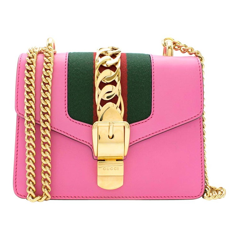 Gucci Pink Sylvie Leather Mini Chain Bag - New Season at 1stDibs