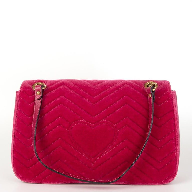 GUCCI pink Velvet GG MARMONT MEDIUM BLIND FOR LOVE Shoulder Bag at ...