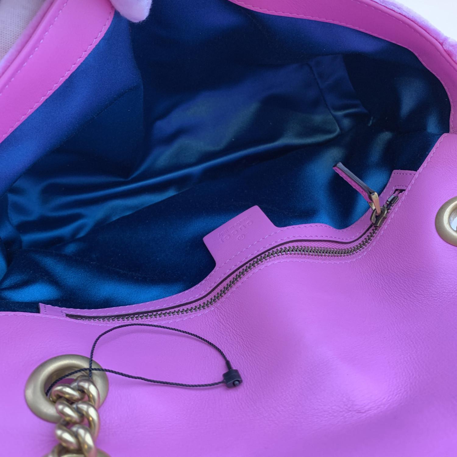 Gucci Pink Velvet Matelassè Marmont Crystal Embellished Shoulder Bag ...