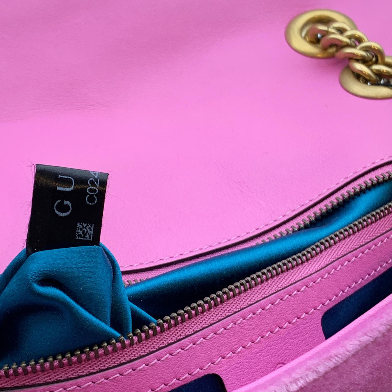 Gucci Pink Velvet Matelassè Marmont Crystal Embellished Shoulder Bag ...