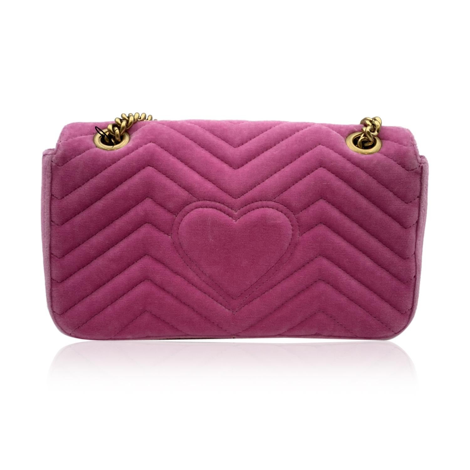 Gucci Pink Velvet Matelassè Marmont Crystal Embellished Shoulder Bag ...