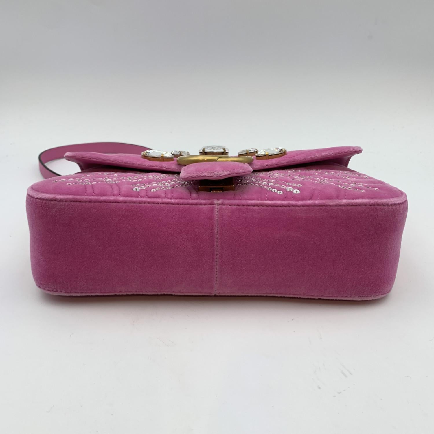 Gucci Pink Velvet Matelassè Marmont Crystal Embellished Shoulder Bag ...