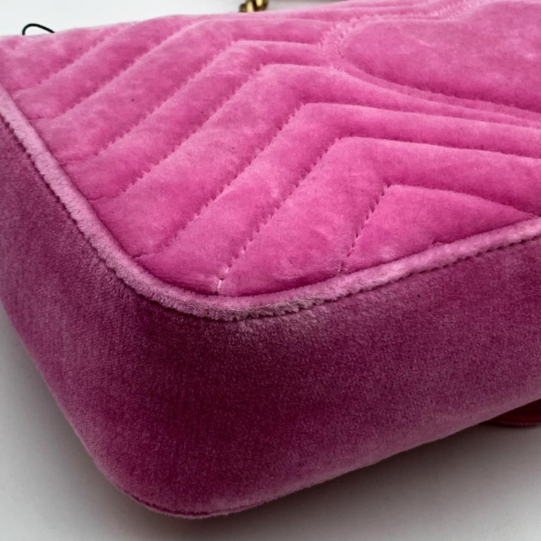 Gucci Pink Velvet Matelassè Marmont Crystal Embellished Shoulder Bag ...
