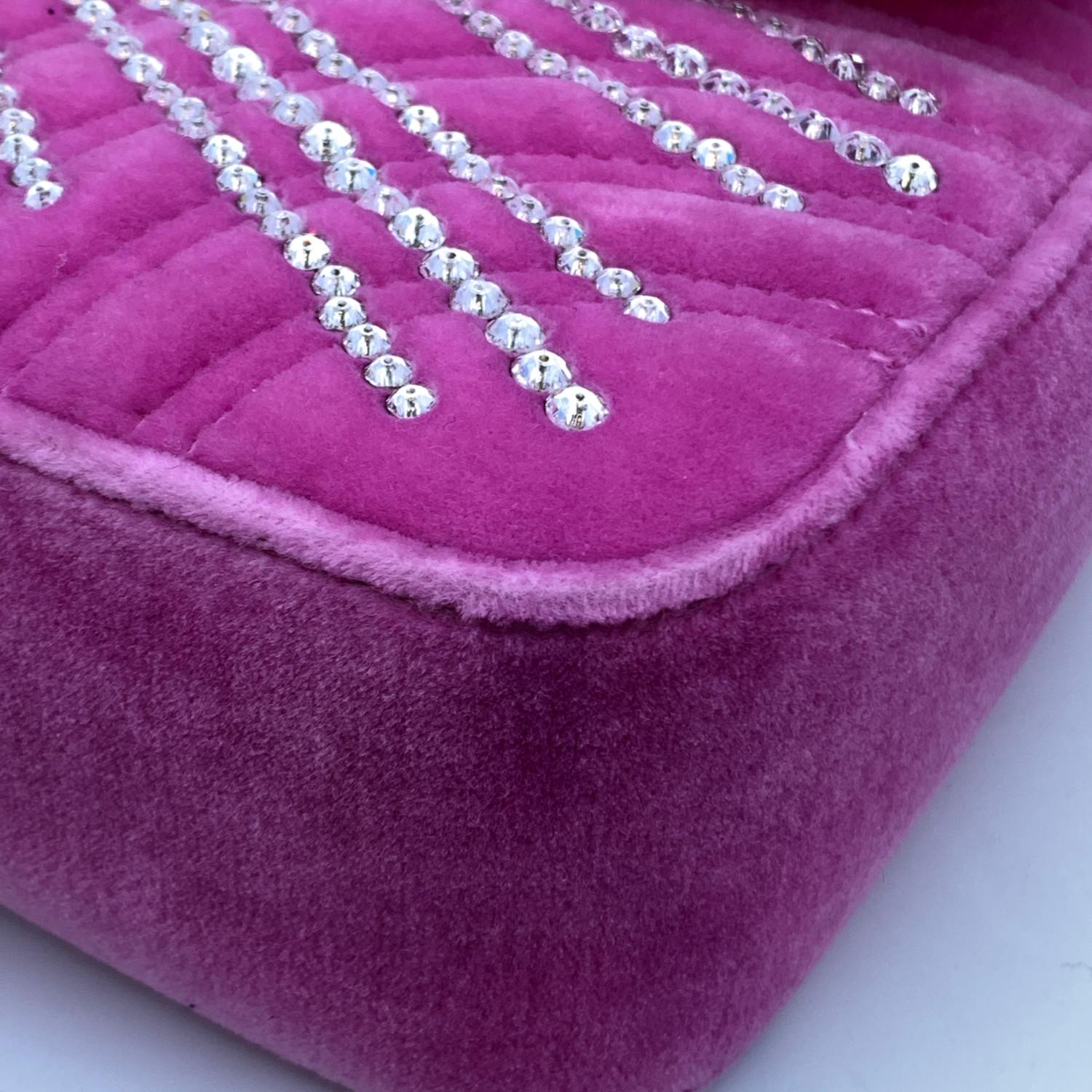 Gucci Pink Velvet Matelassè Marmont Crystal Embellished Shoulder Bag ...