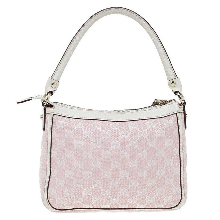 Gucci Pink/White GG Canvas Shoulder Bag For Sale at 1stDibs
