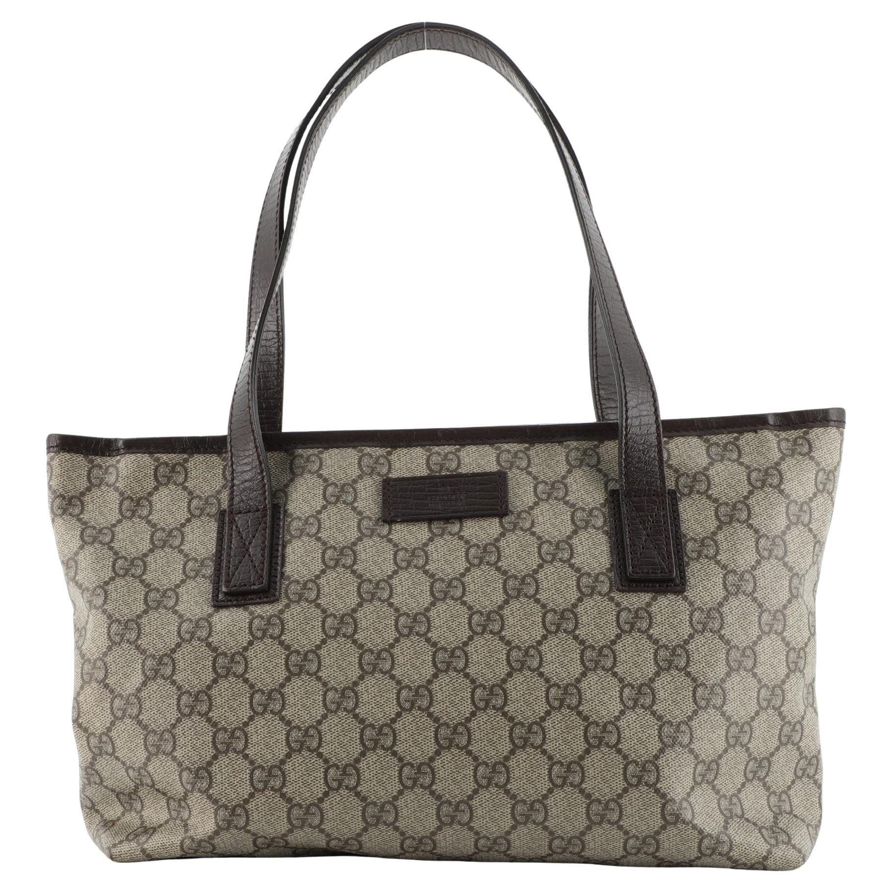 Gucci Brown GG Crystal Canvas and Leather Mix Tote at 1stDibs