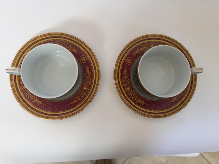 Gucci Porcelain Tea Cups and Saucers Set of 2 For Sale at 1stdibs