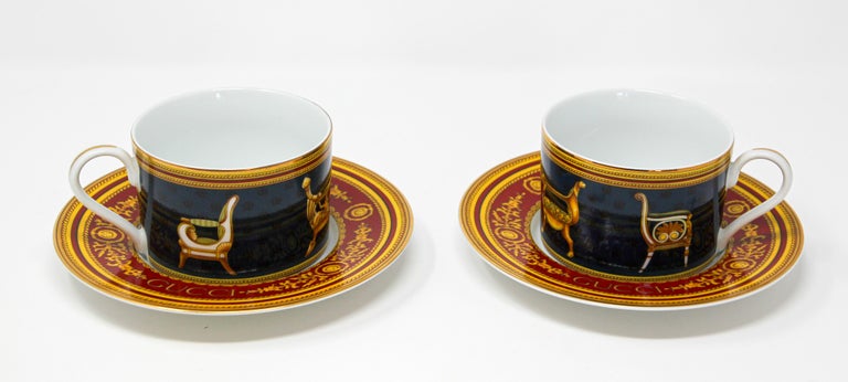 Gucci Porcelain Tea Cups and Saucers Set of 2 at 1stDibs