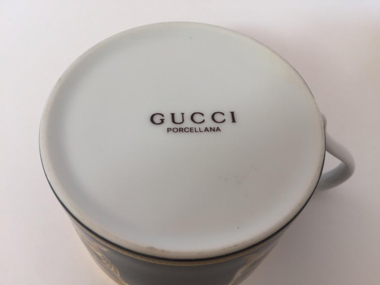 Gucci Porcelain Tea Cups and Saucers Set of 2 For Sale at 1stdibs