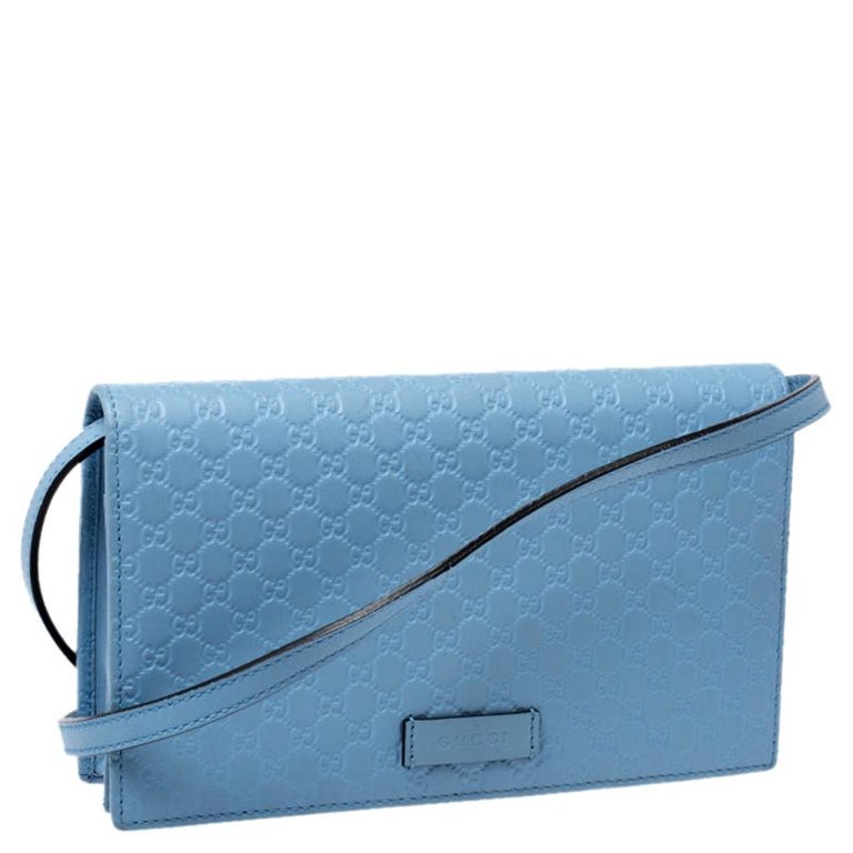 Gucci Powder Blue Microguccissima Leather Flap Crossbody Bag For Sale ...