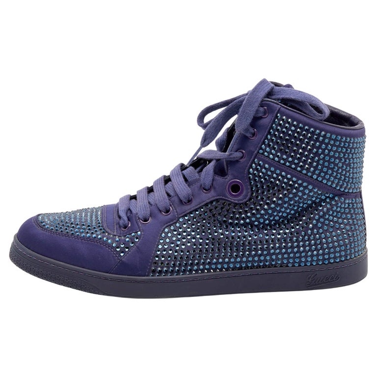 Gucci Purple Crystal Embellished Satin And Leather High Top Sneakers ...