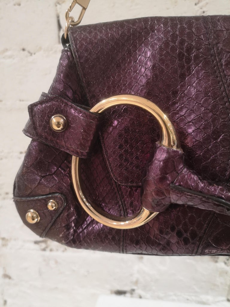 Gucci purple python horsebit bamboo shoulder bag For Sale at 1stDibs