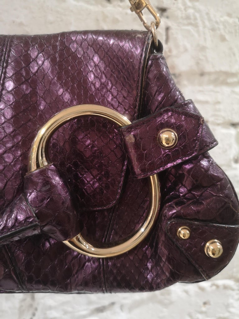 Gucci purple python horsebit bamboo shoulder bag For Sale at 1stDibs