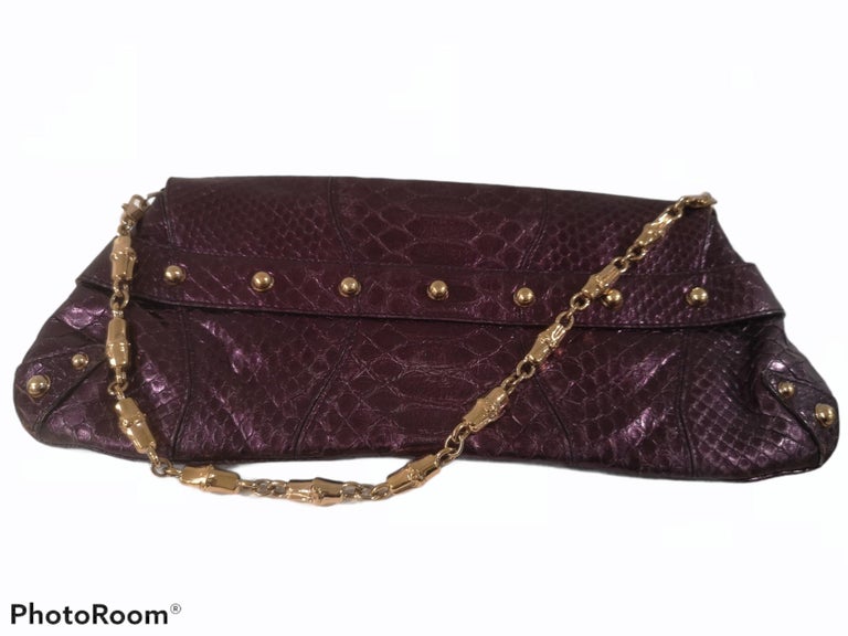 Gucci purple python horsebit bamboo shoulder bag For Sale at 1stDibs