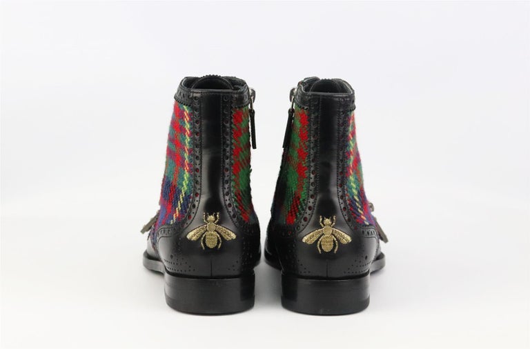 Gucci Queercore Embellished Tartan And Leather Ankle Boots EU 40 UK 7 ...