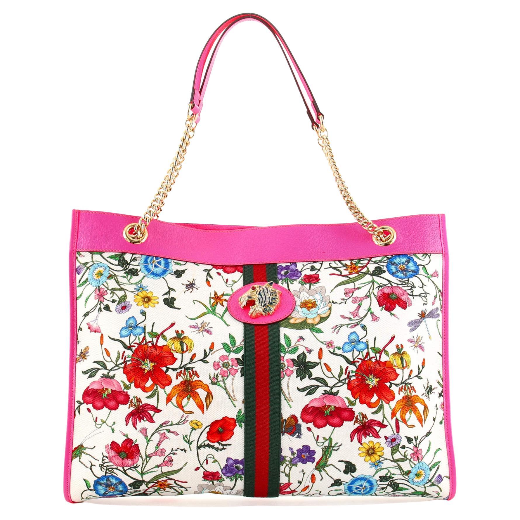 Gucci Rajah Chain Tote Flora Canvas Large at 1stDibs