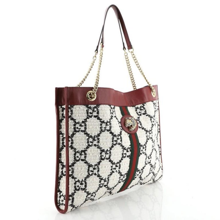 Gucci Rajah Chain Tote GG Tweed Large at 1stDibs | gucci rajah tweed tote