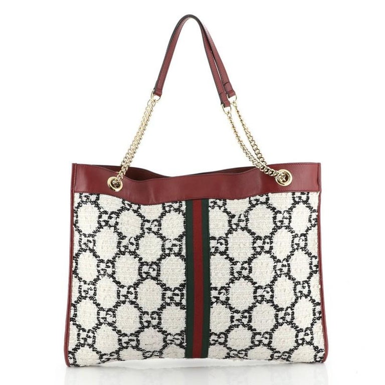 Gucci Rajah Chain Tote GG Tweed Large at 1stDibs | gucci rajah tweed tote