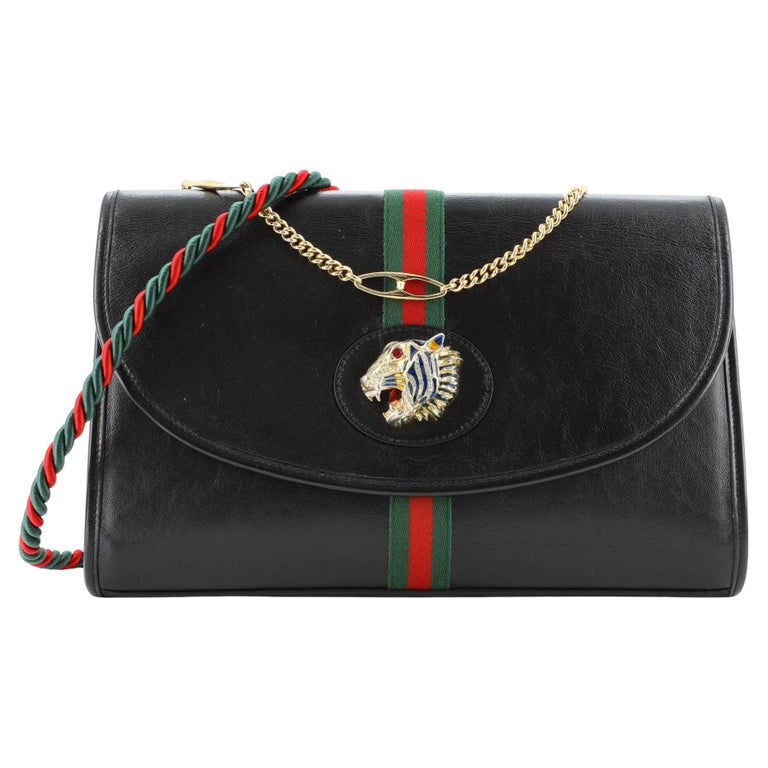 Gucci Rajah Web Chain Shoulder Bag Leather Medium For Sale at 1stDibs