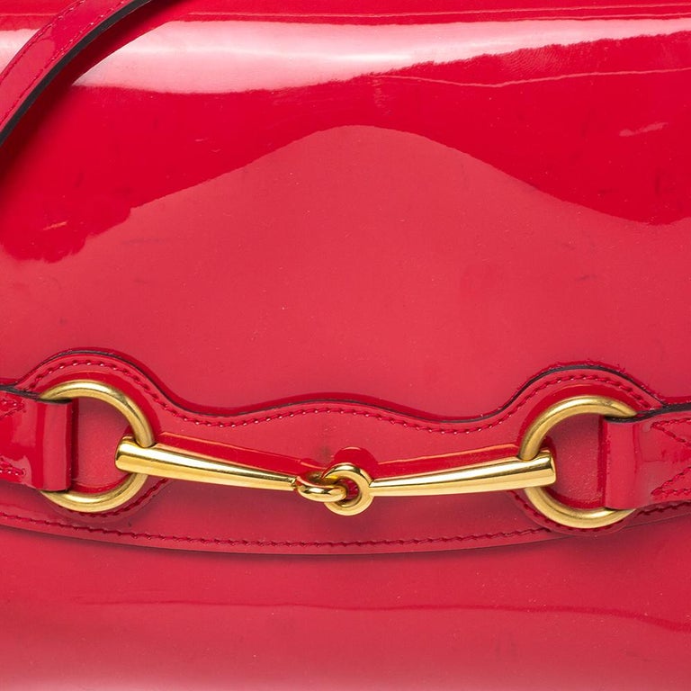 Gucci Raspberry Red Patent Leather Large Horsebit Shoulder Bag at 1stDibs