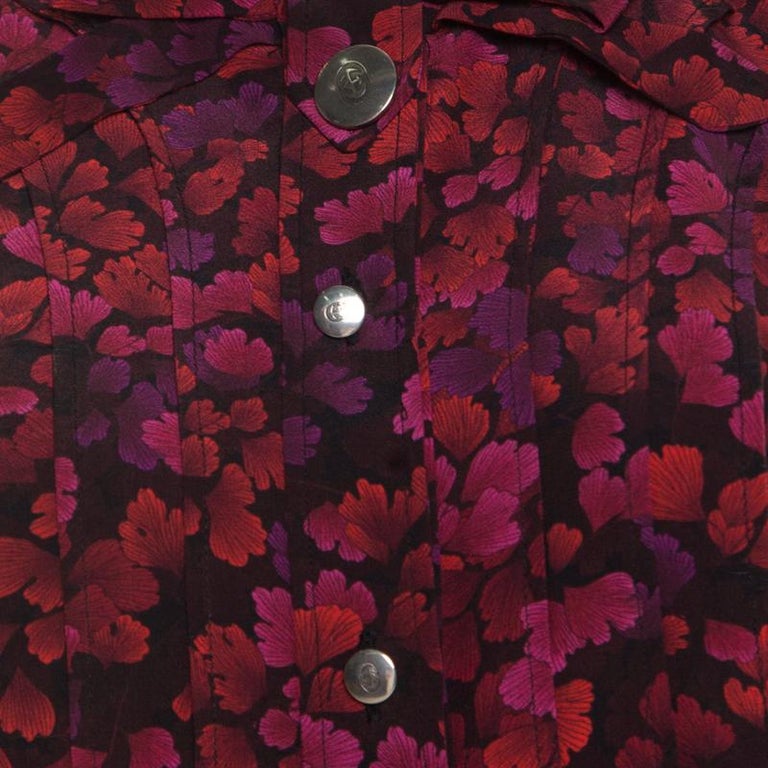 Gucci Red and Purple Floral Printed Silk Neck Bow Detail Long Sleeve ...