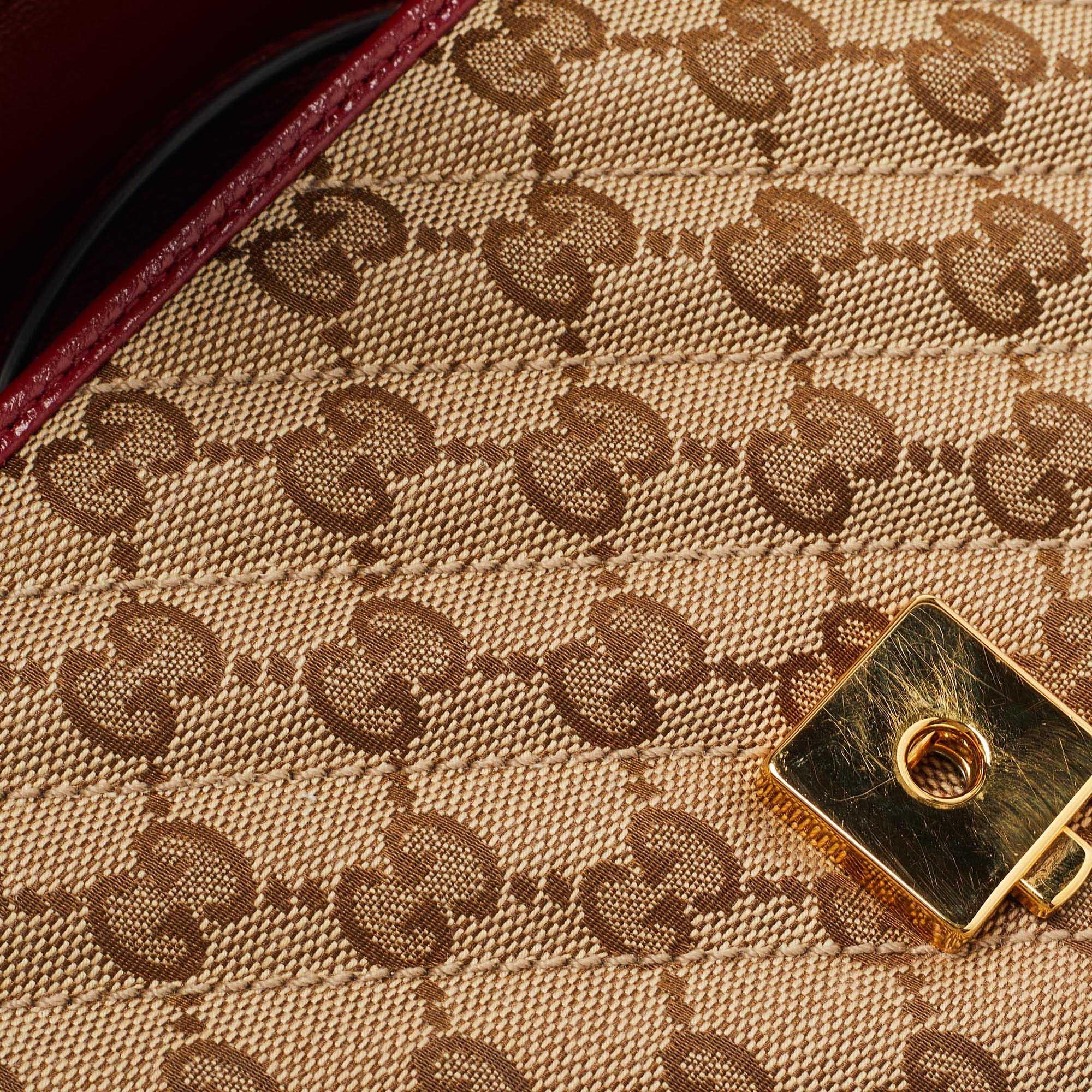Gucci Red/Beige Diagonal Quilt Canvas and Leather Mini GG Marmont Top ...