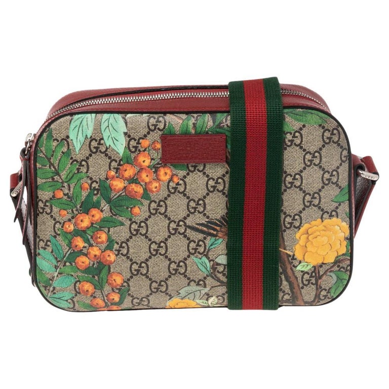Gucci Red/Beige Tian Print GG Supreme Canvas and Leather Camera ...