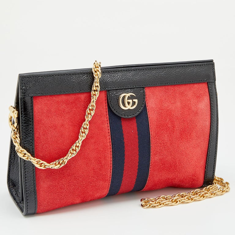 Gucci Red/Black Suede and Patent Leather Small Ophidia Shoulder Bag at ...